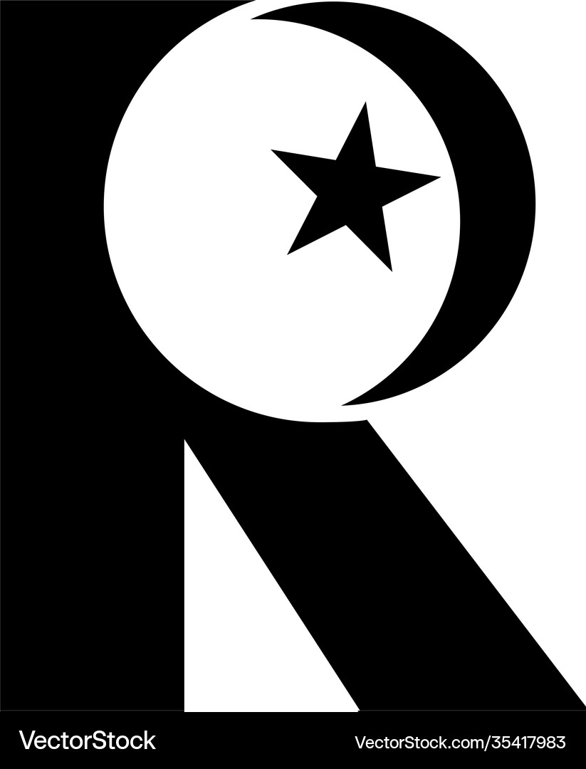 Letter r moon star geometric logo Royalty Free Vector Image