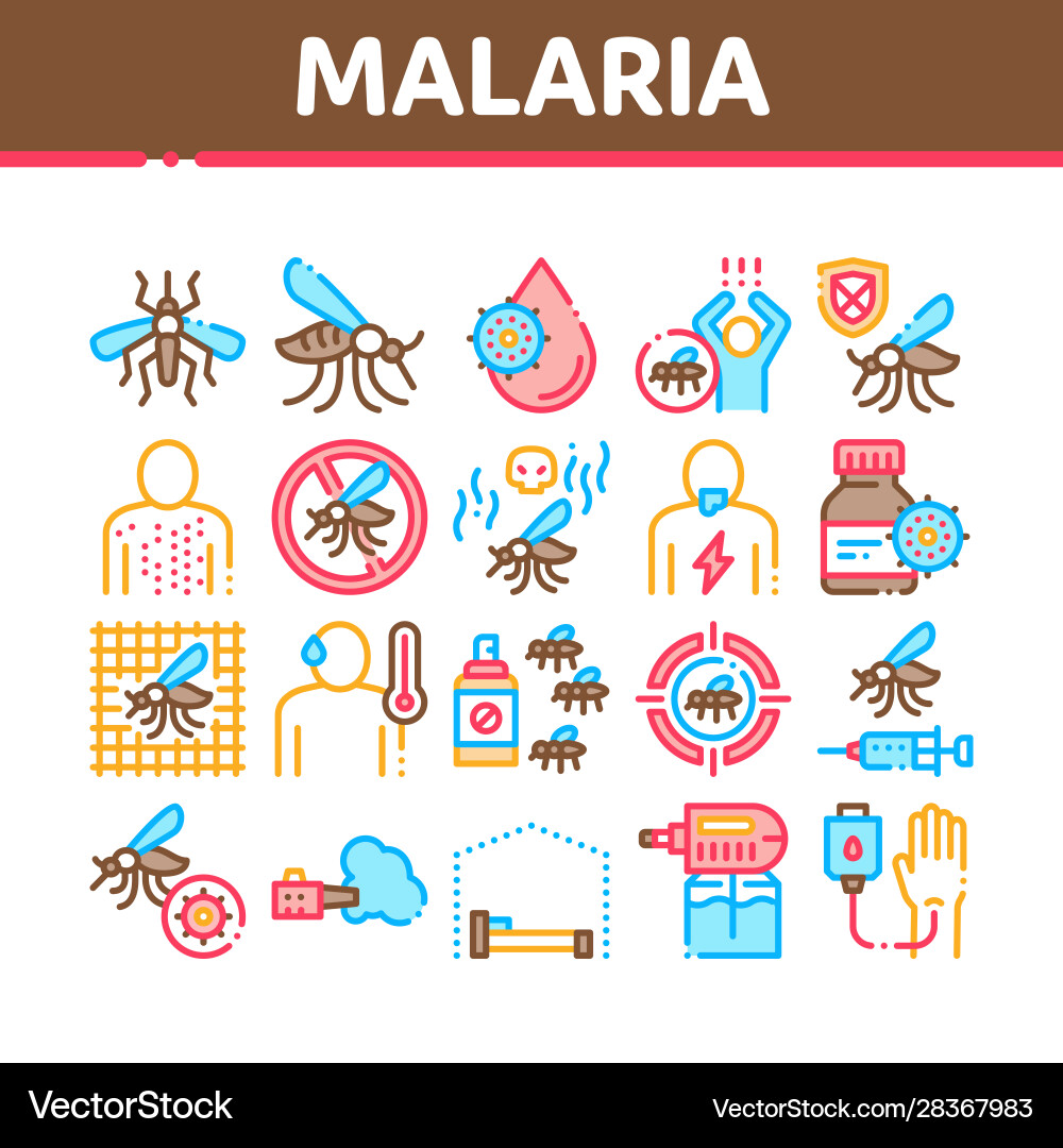 Malaria illness dengue collection icons set Vector Image