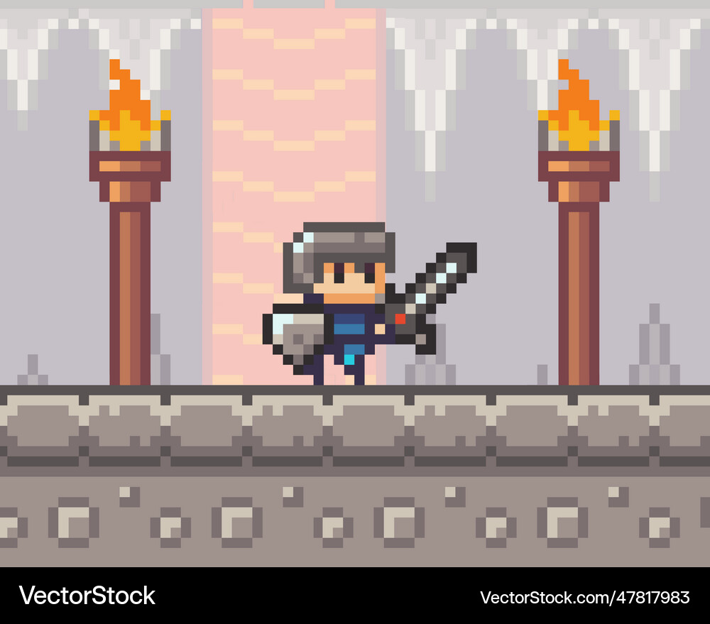 Pixel art style character in game arcade play Vector Image