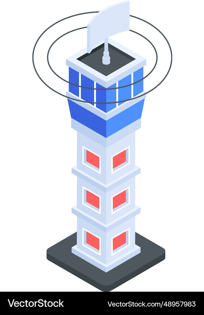 Premium isometric icon of control tower Royalty Free Vector