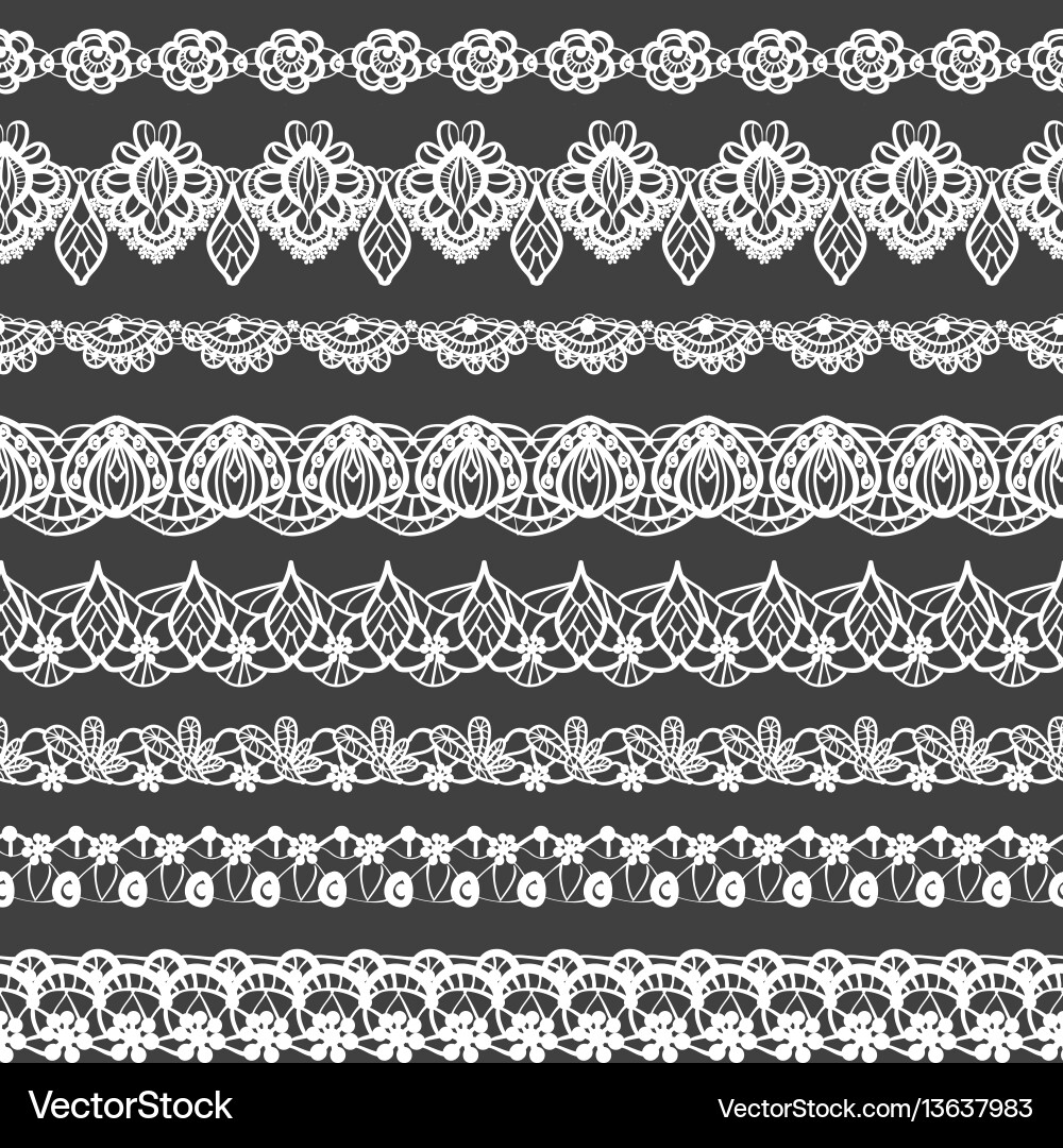 Set seamless borders black and white lace Vector Image