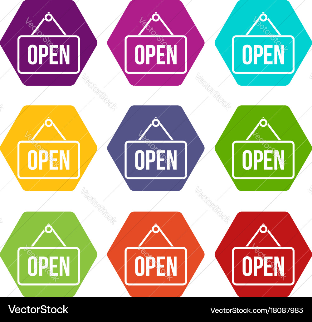 Sign open icon set color hexahedron Royalty Free Vector