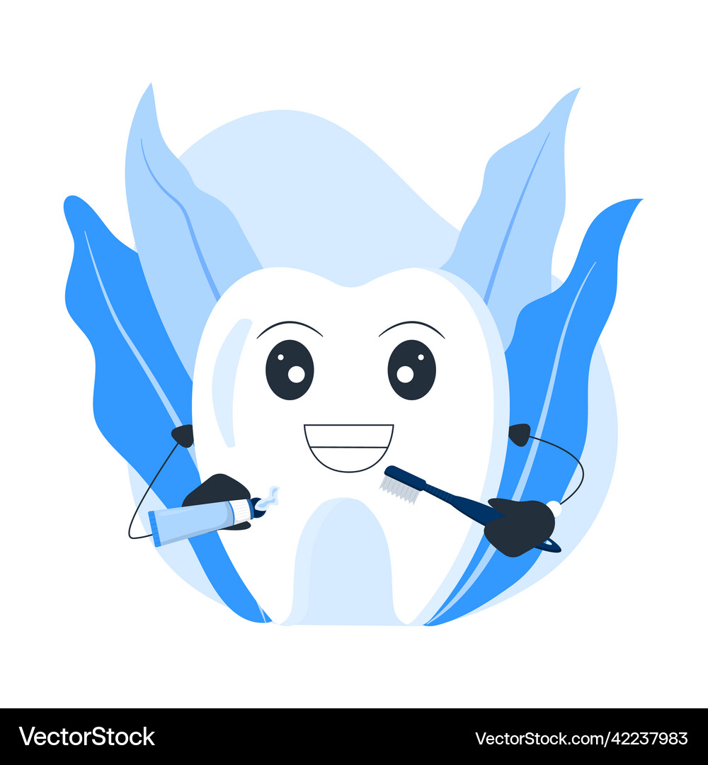 Tooth cartoon character holding brush Royalty Free Vector