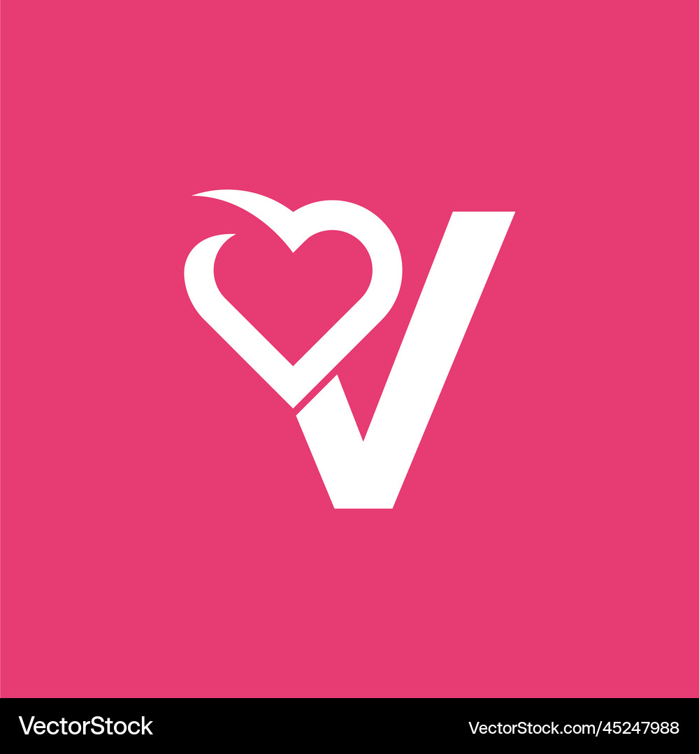 Bold logo template heart love letter v Royalty Free Vector