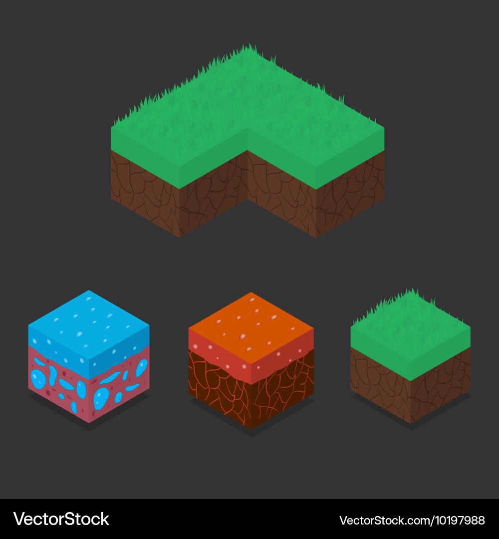 Collection set of 3D Isometric Landscape Cubes Vector Image