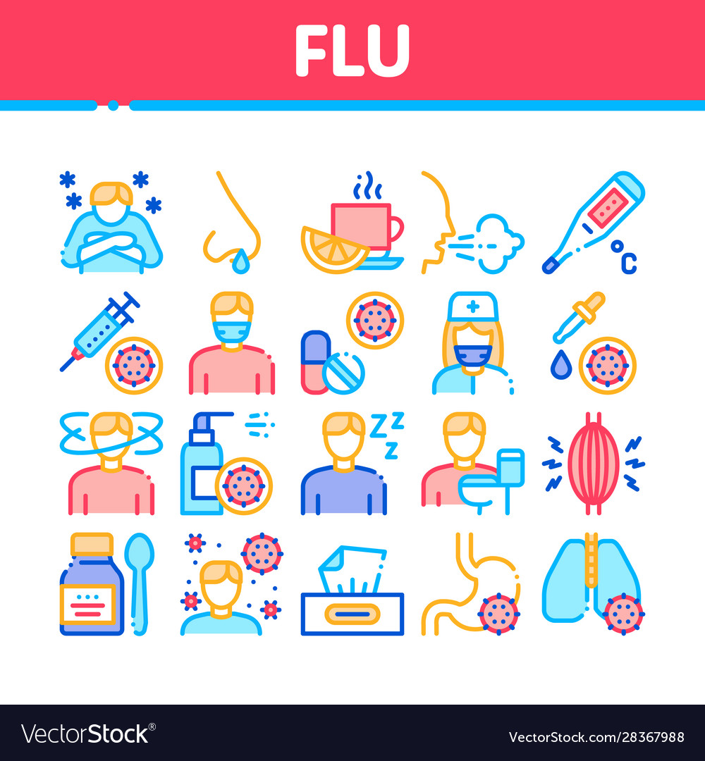 Flu symptoms medical collection icons set Vector Image