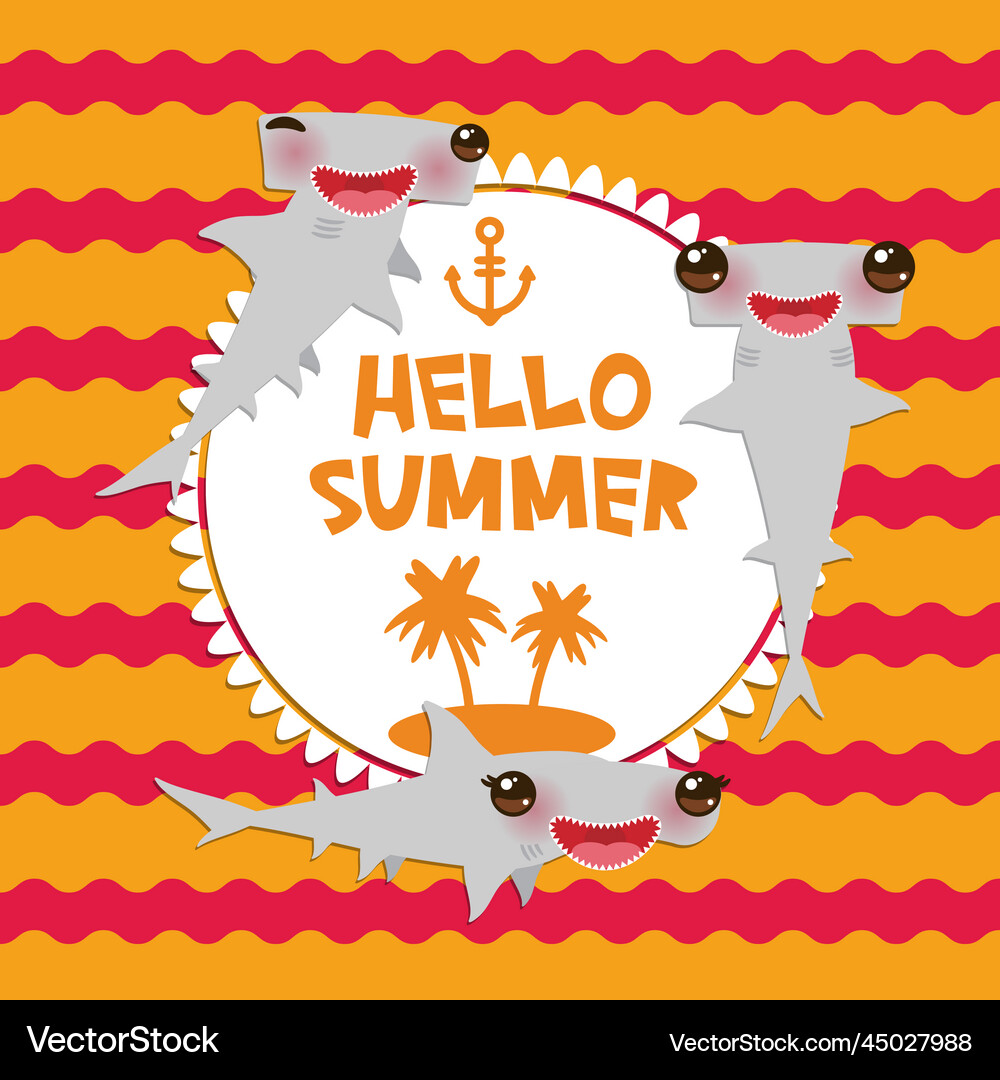 Hello summer cartoon gray smooth hammerhead Vector Image