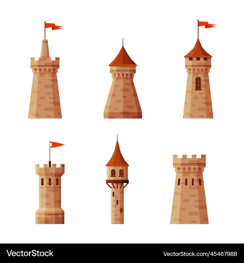 Medieval castle elements with wall and tower Vector Image