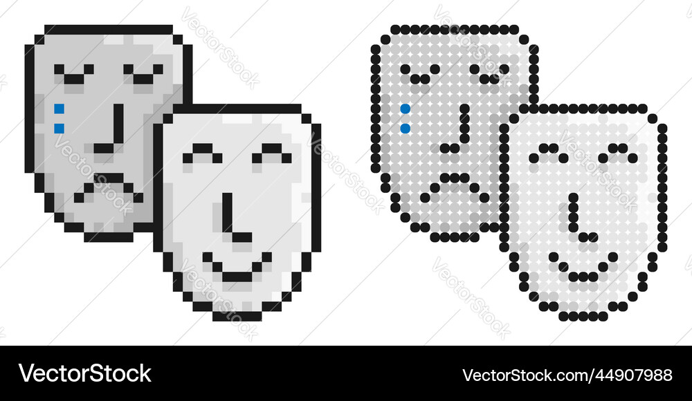 Pixel icon comedy and tragic theatrical masks Vector Image