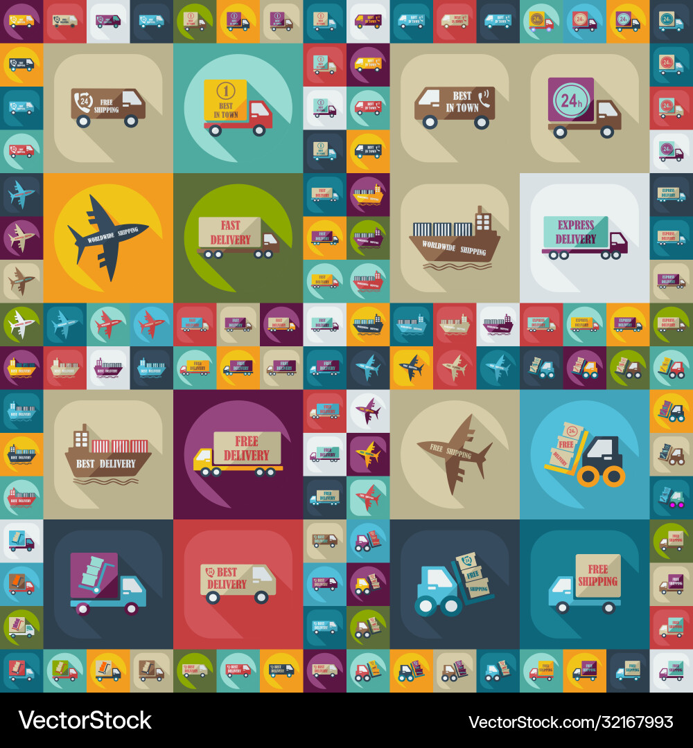 Assembly icons transport delivery set Royalty Free Vector