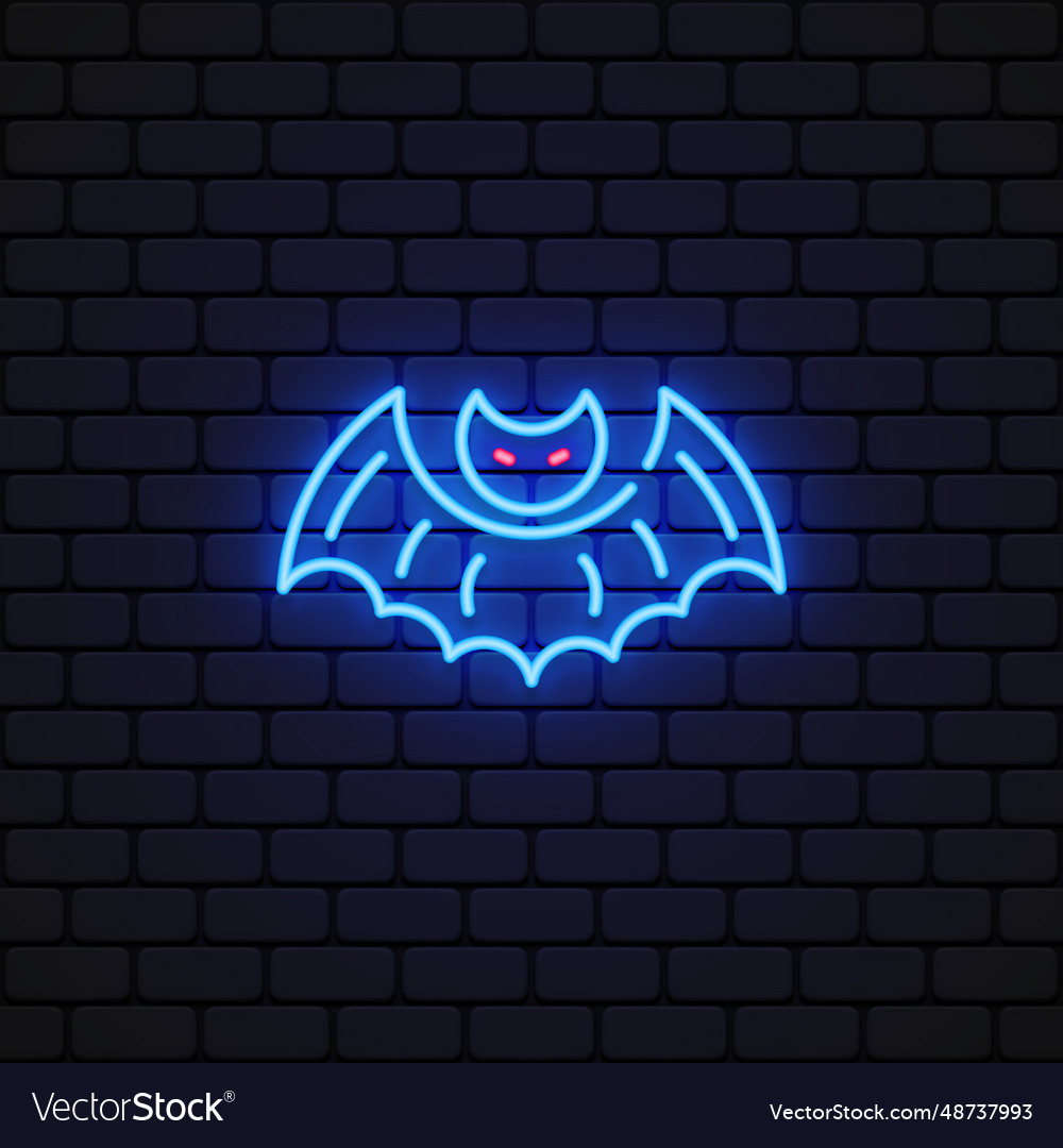 Bat neon in cartoon style on light background Vector Image