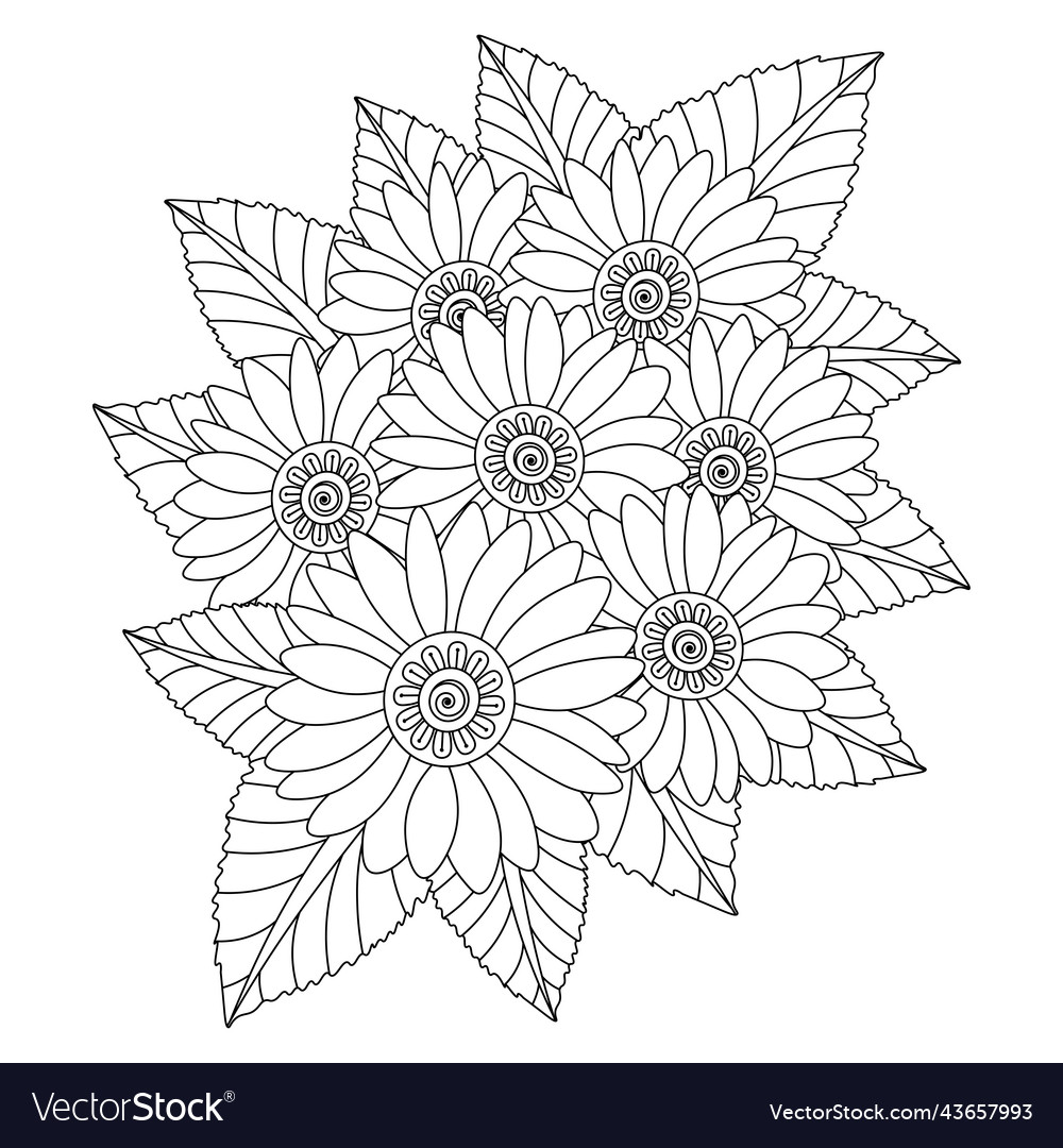 Beautiful flowers coloring page with pencil Vector Image