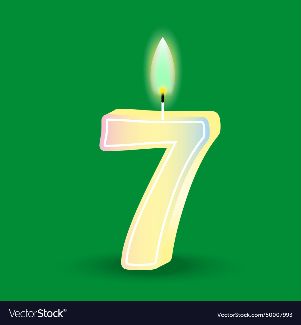 Birthday number seven candle with fire 3d number Vector Image
