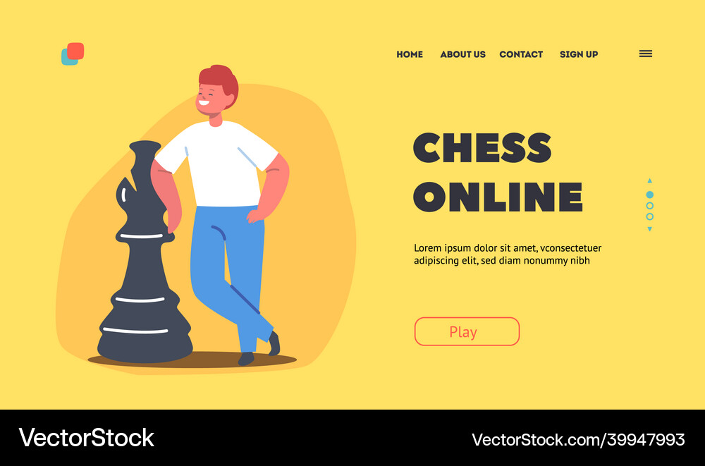 Chess online landing page template boy stand Vector Image