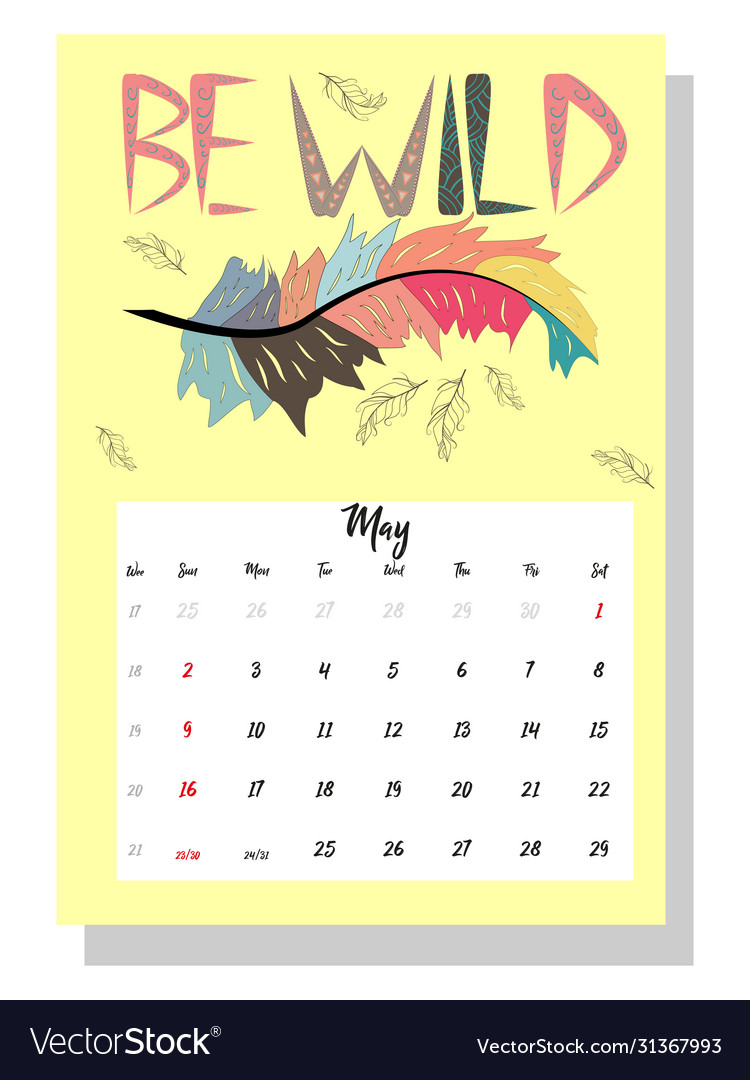 Colorful cute monthly boho calendar 2021 Vector Image
