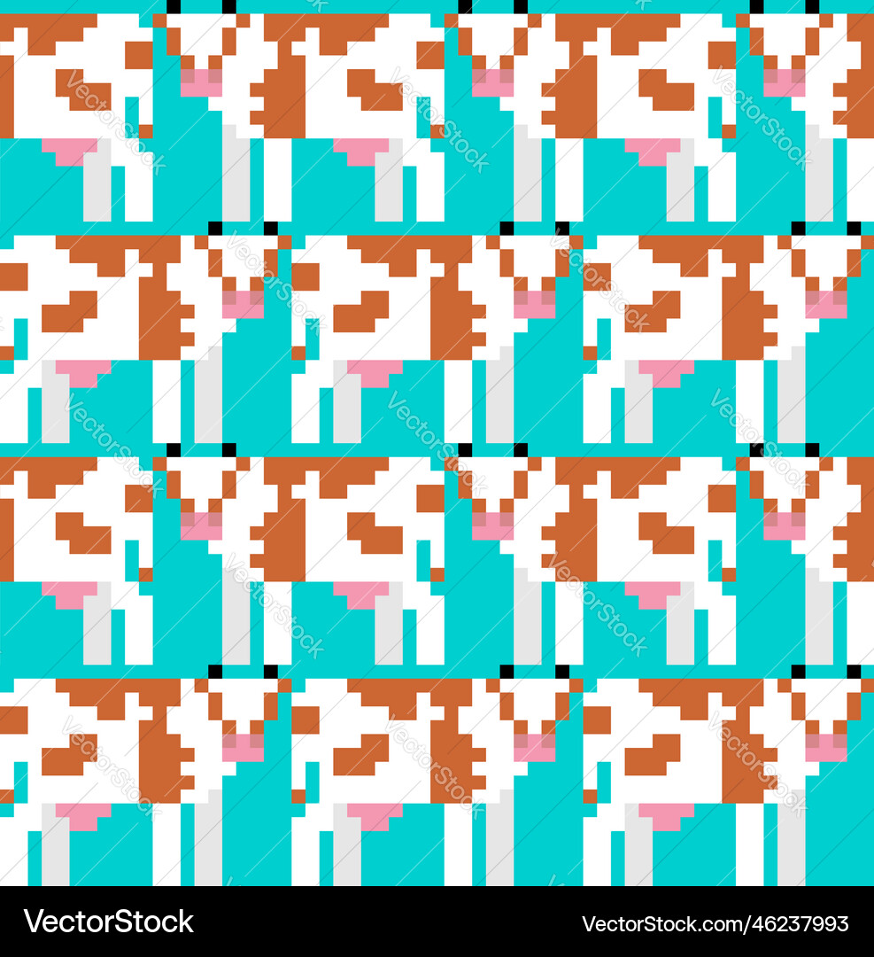 Cow pixel art pattern seamless 8 bit farm animal Vector Image