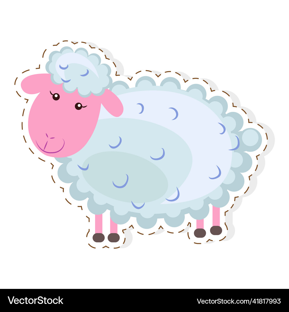 Cute sheep cartoon flat sticker or icon Royalty Free Vector