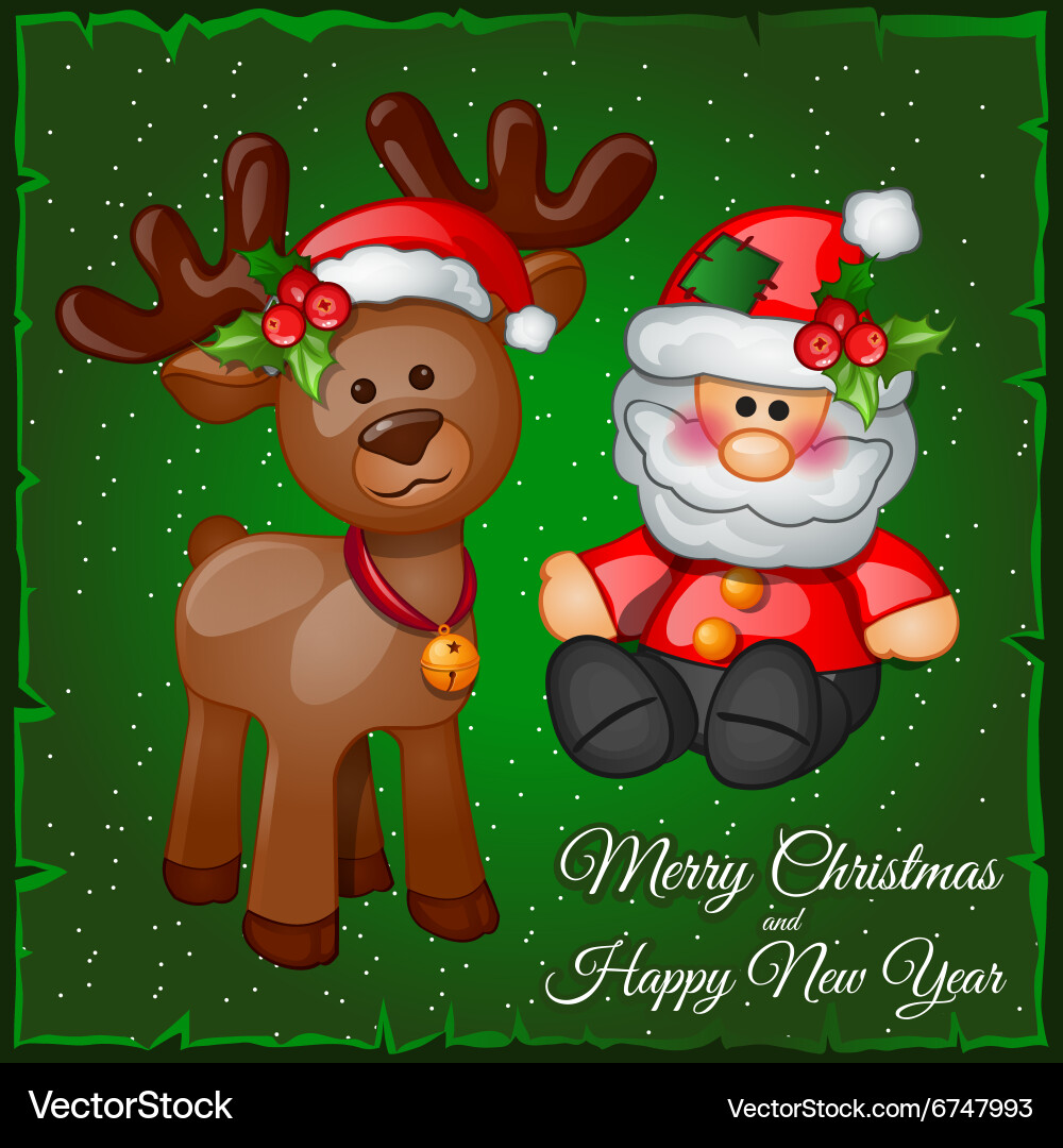 Deer and santa in a green background Royalty Free Vector