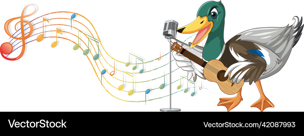 Duck play guitar ukulele with music note Vector Image