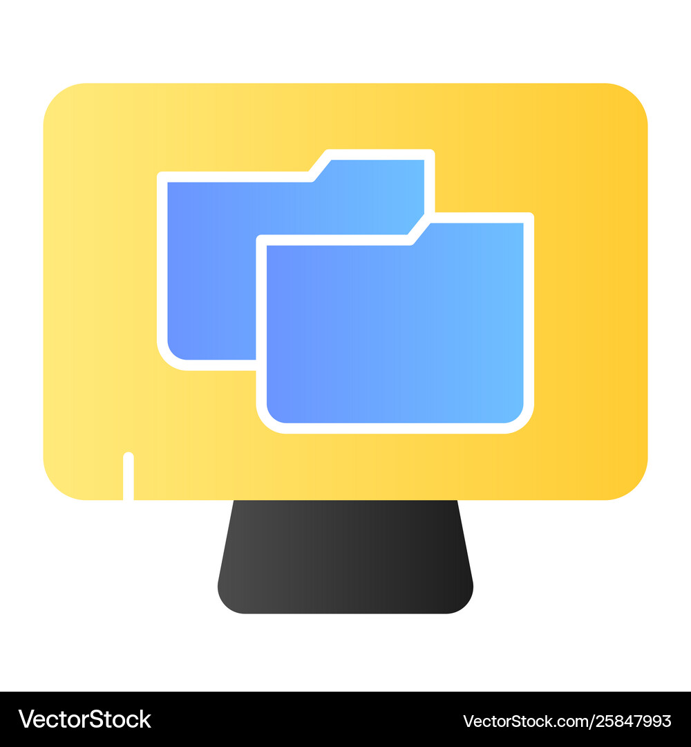File folder on pc flat icon monitor Royalty Free Vector