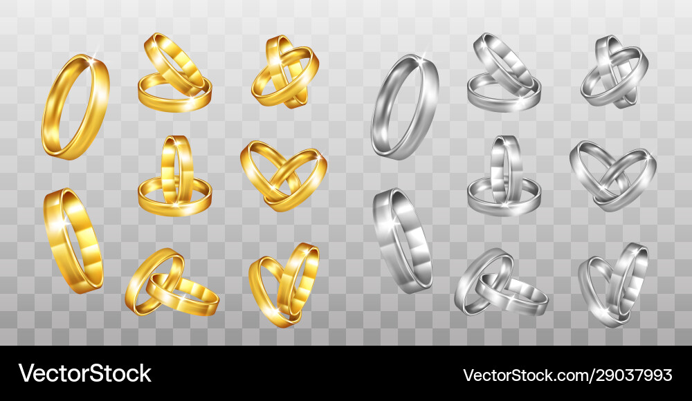 Gold and silver wedding rings set isolated Vector Image