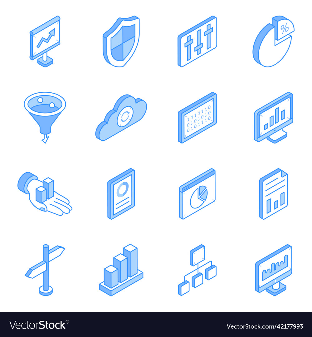 Pack of business data isometric icons Royalty Free Vector