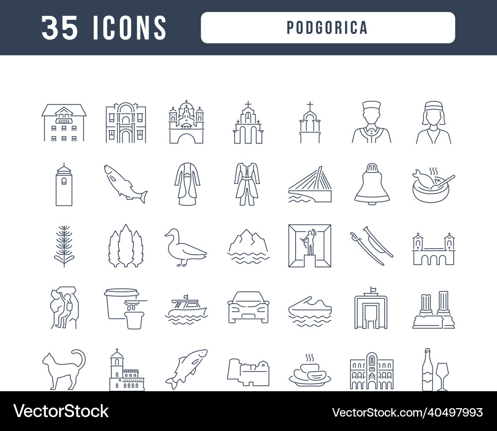 Set of linear icons podgorica Royalty Free Vector Image