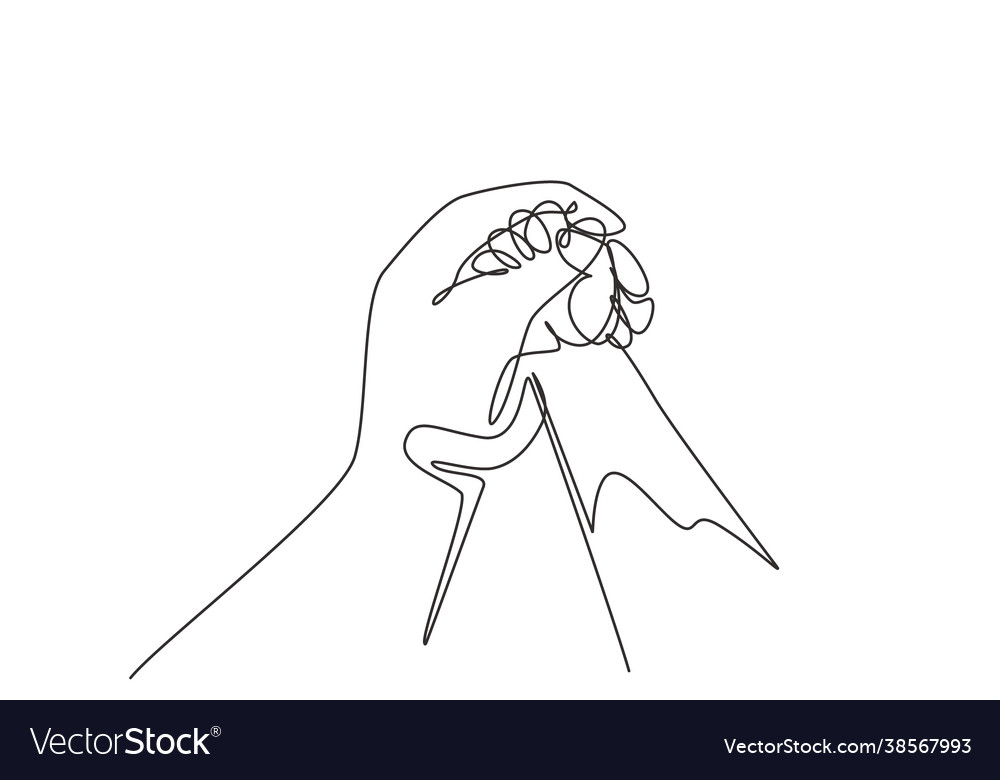 Single one line drawing babys hand holding Vector Image