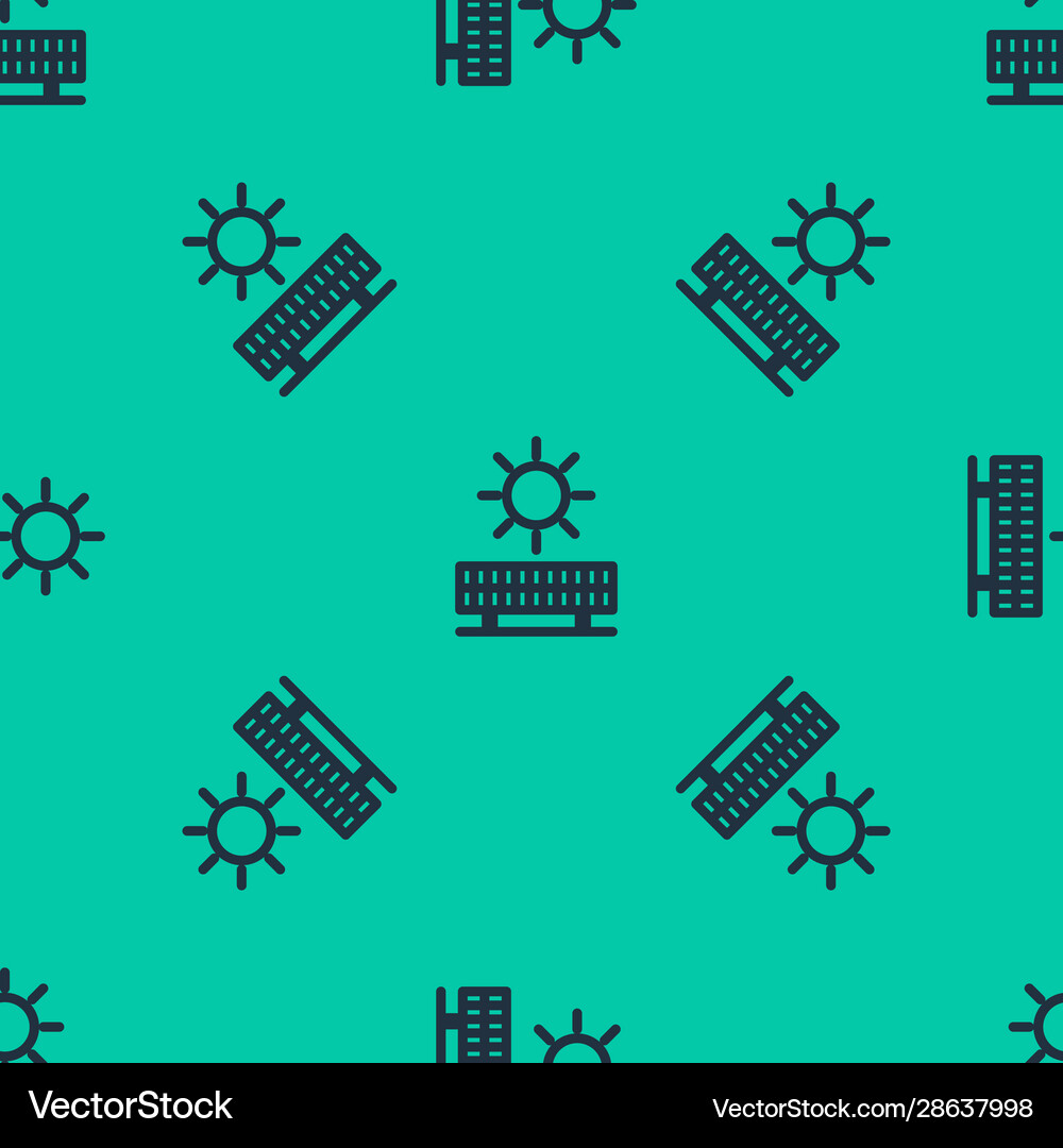 Blue line solar energy panel and sun icon isolated