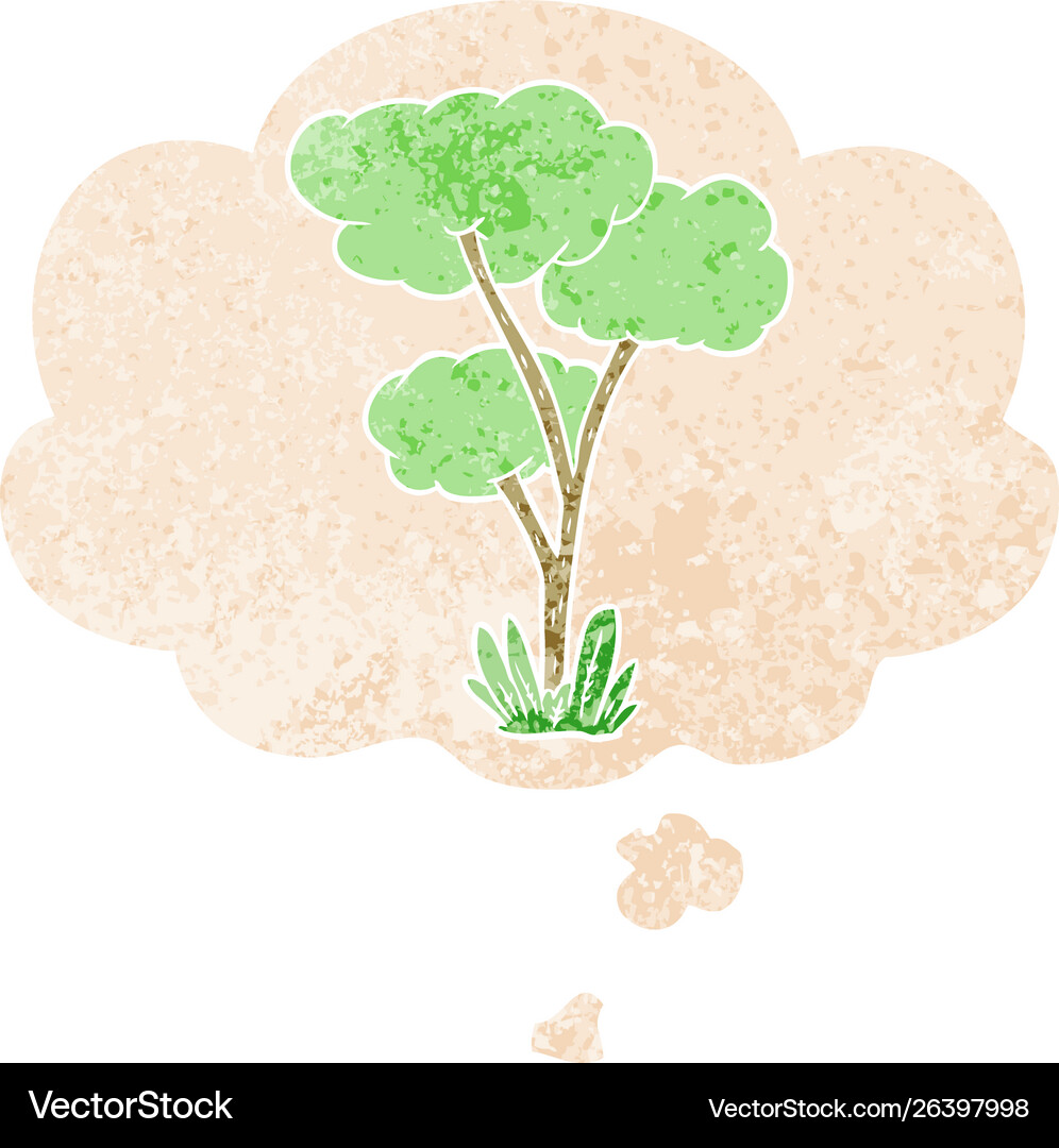 Cartoon tree and thought bubble in retro textured Vector Image