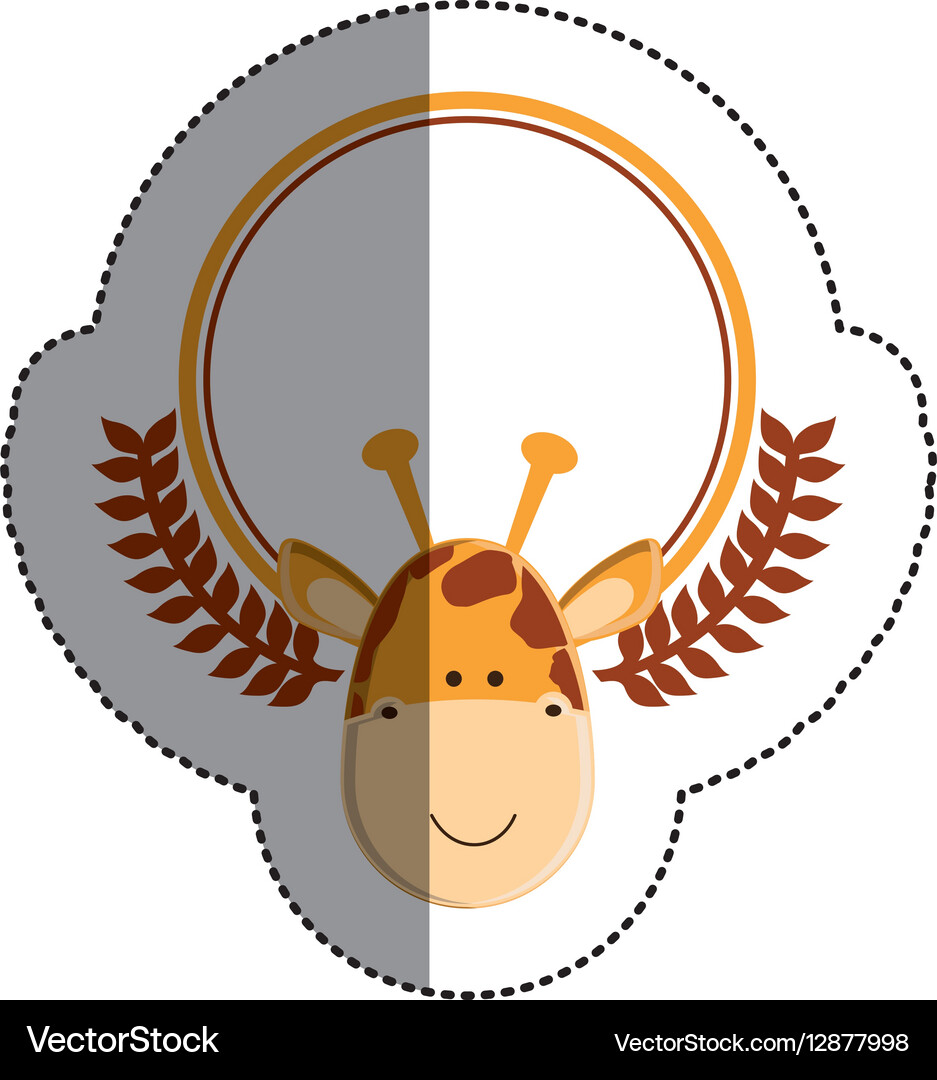 Color sticker circle with giraffe head and olive Vector Image