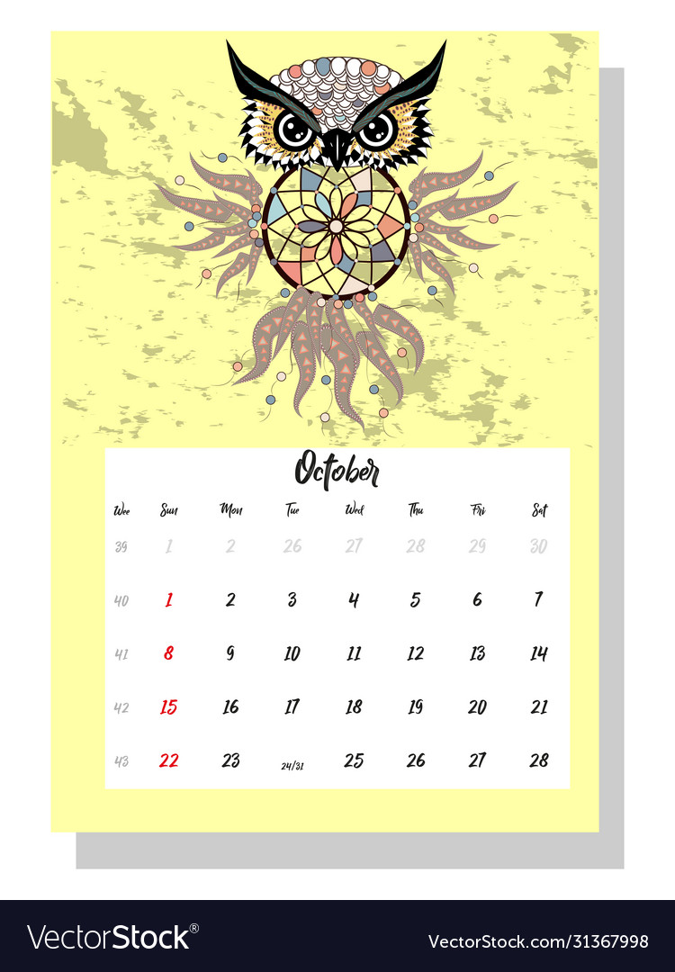 Colorful cute monthly boho calendar 2021 Vector Image