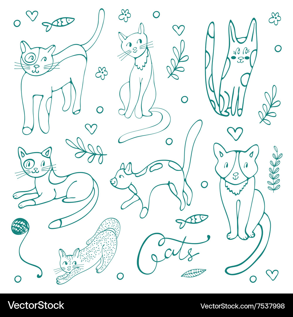 Cute set of hand drawn cats Royalty Free Vector Image