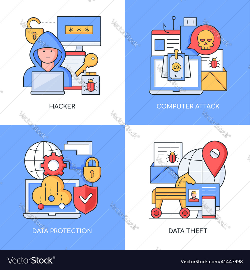 Data theft and hacking - set of line design style Vector Image