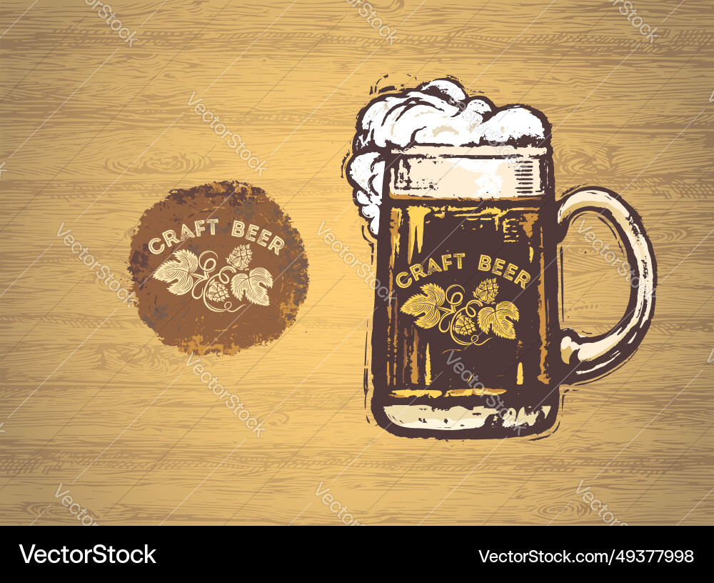 Mug with beer in grunge or graphical style Vector Image