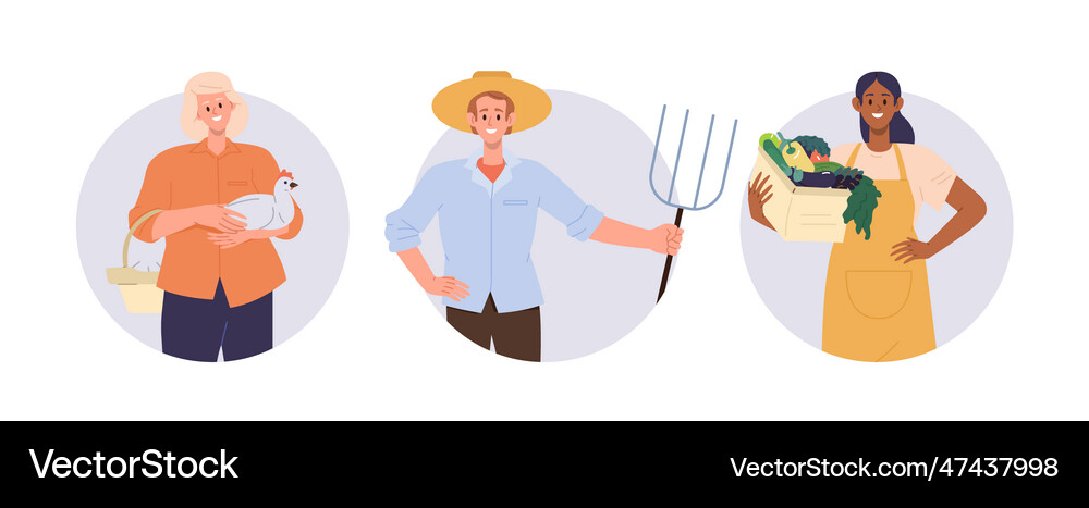 Set of round composition agricultural worker Vector Image