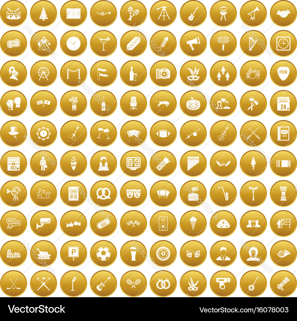 100 meeting icons set gold Royalty Free Vector Image
