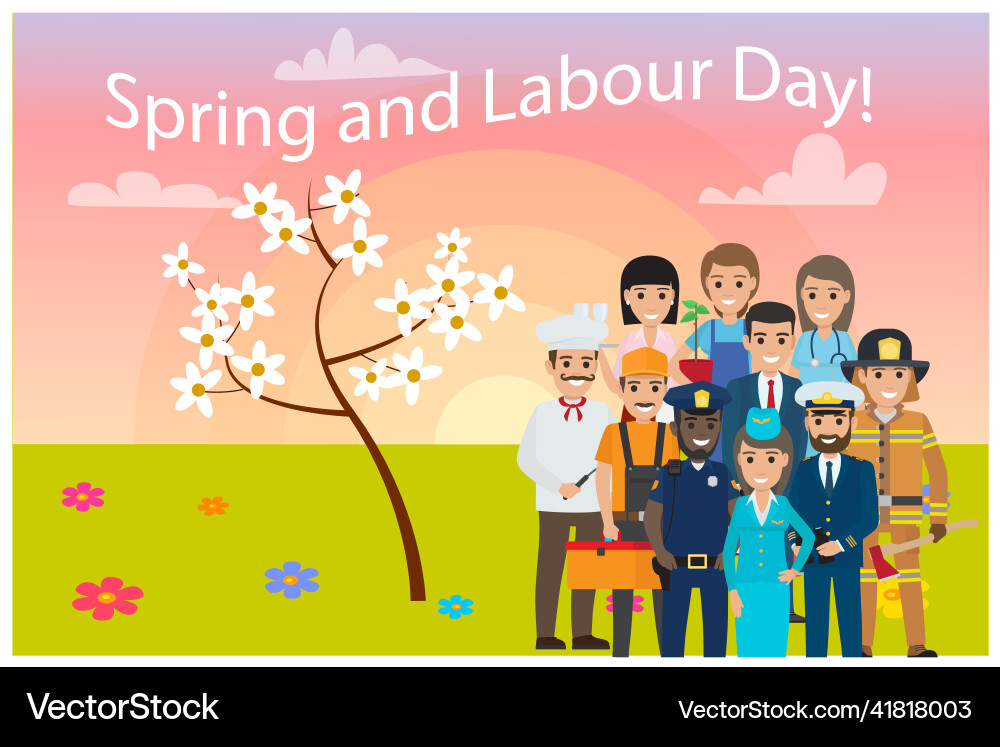 All service professions on spring labour day card Vector Image