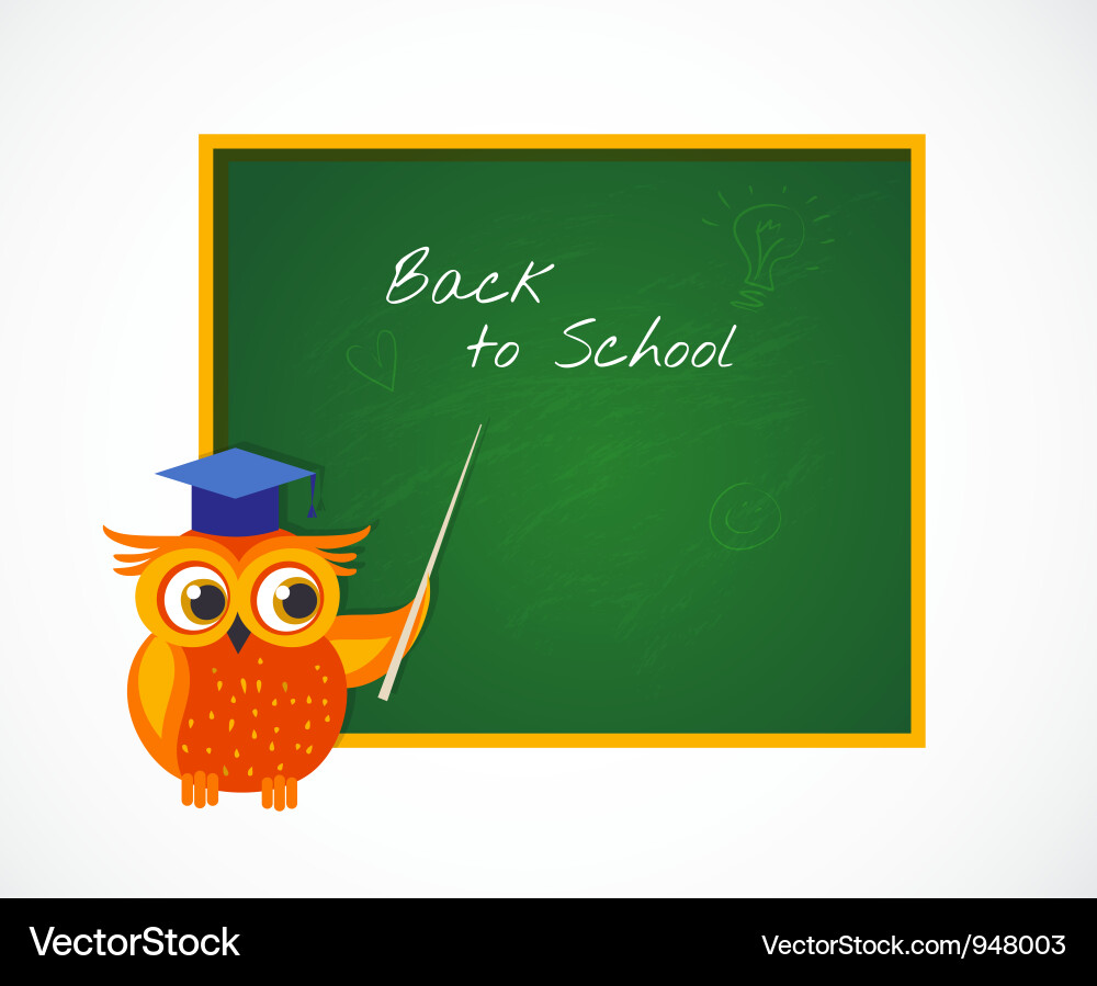 Back to School with smart owl near blackboard Vector Image