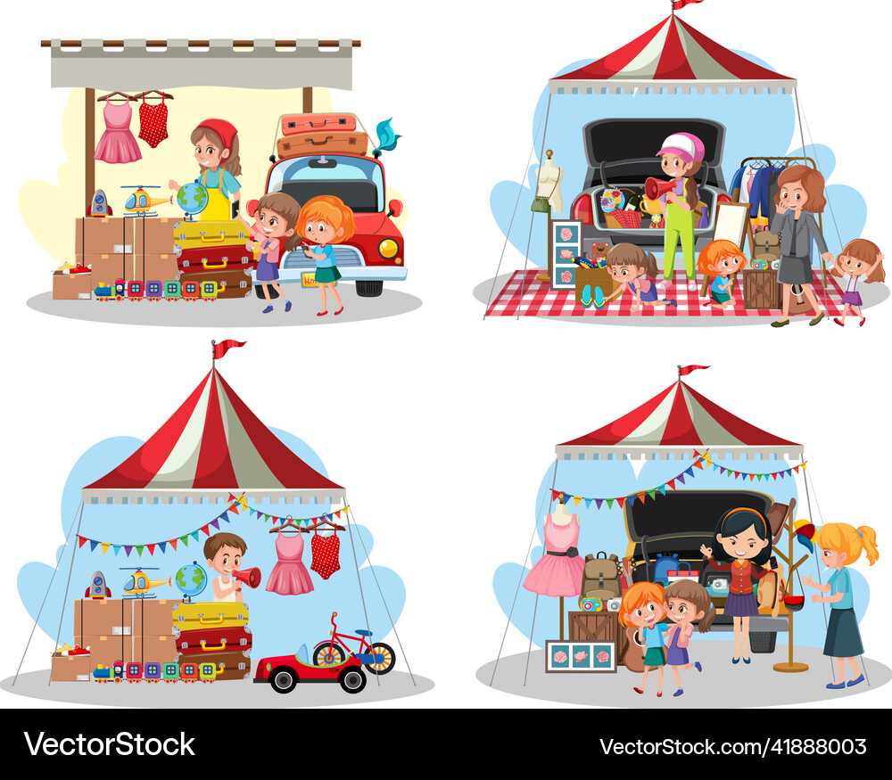 Colorful Flea Market Scene Royalty Free Vector Image