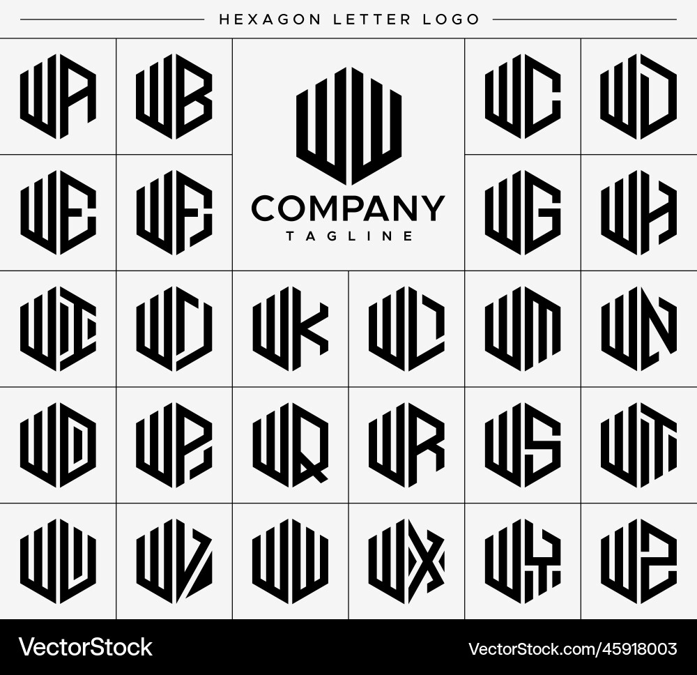 Modern hexagon ww w letter logo design set Vector Image