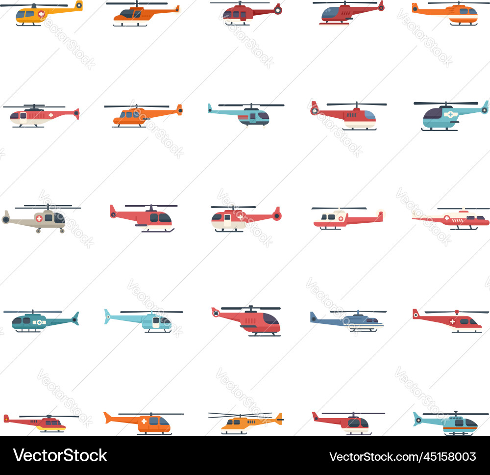 Rescue helicopter icons set flat air Royalty Free Vector