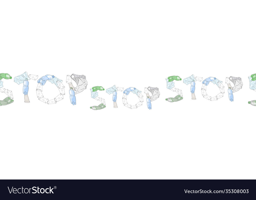 Seamless border with sorted plastic garbage Vector Image