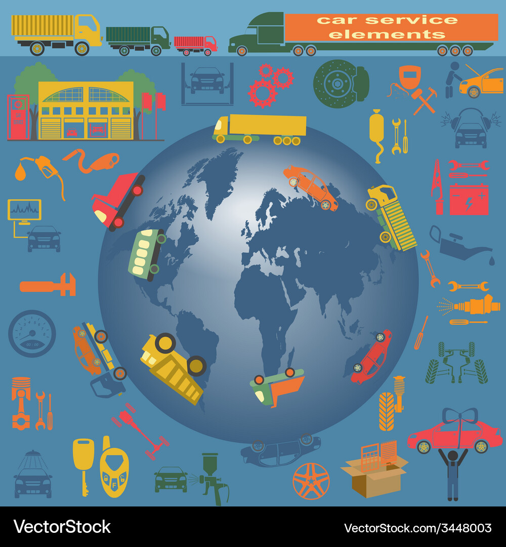 Set of auto repair service elements for creating Vector Image