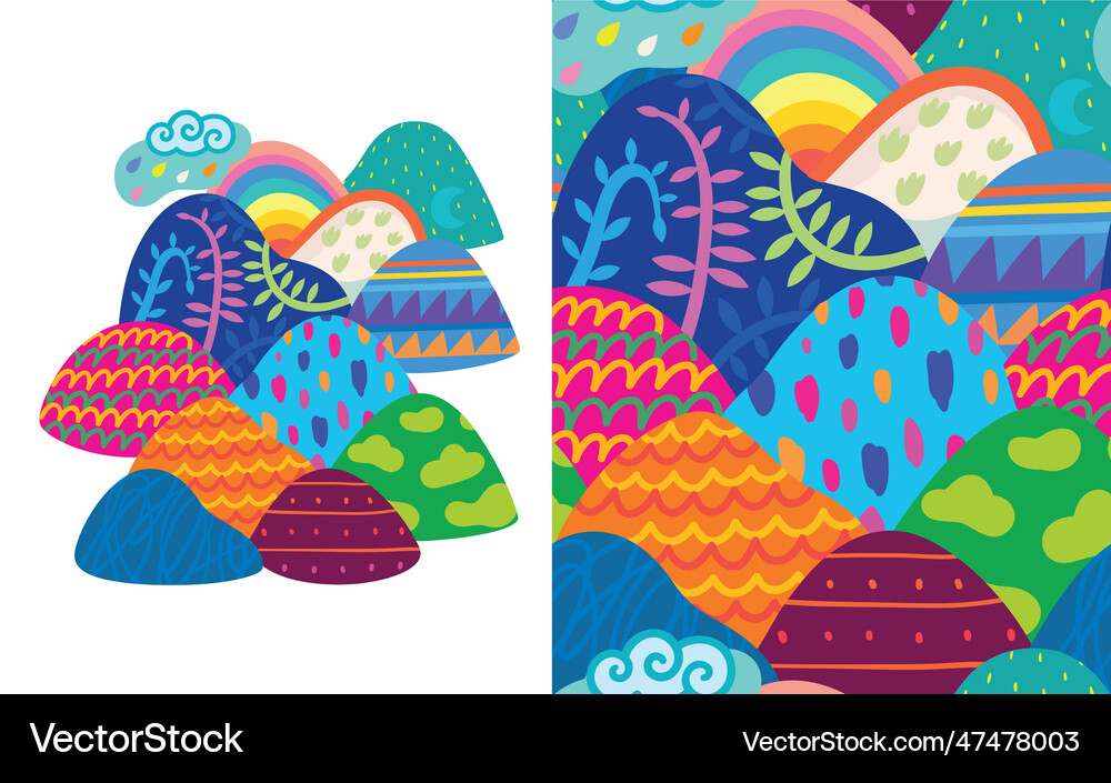 Set of rainbow decorative round shape hills Vector Image