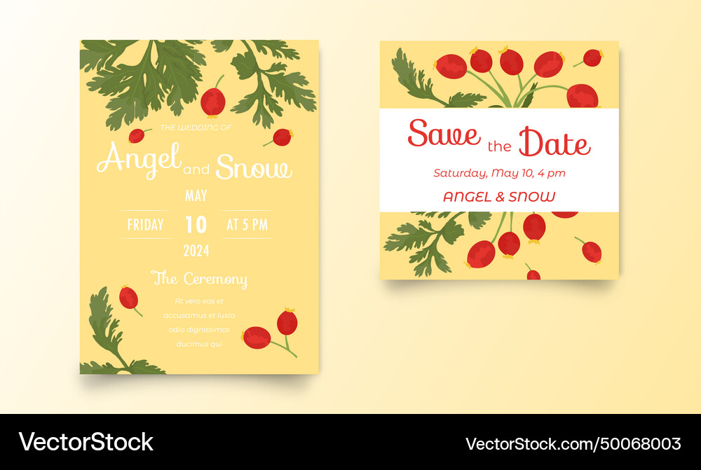 Two invitation cards for the wedding celebration Vector Image