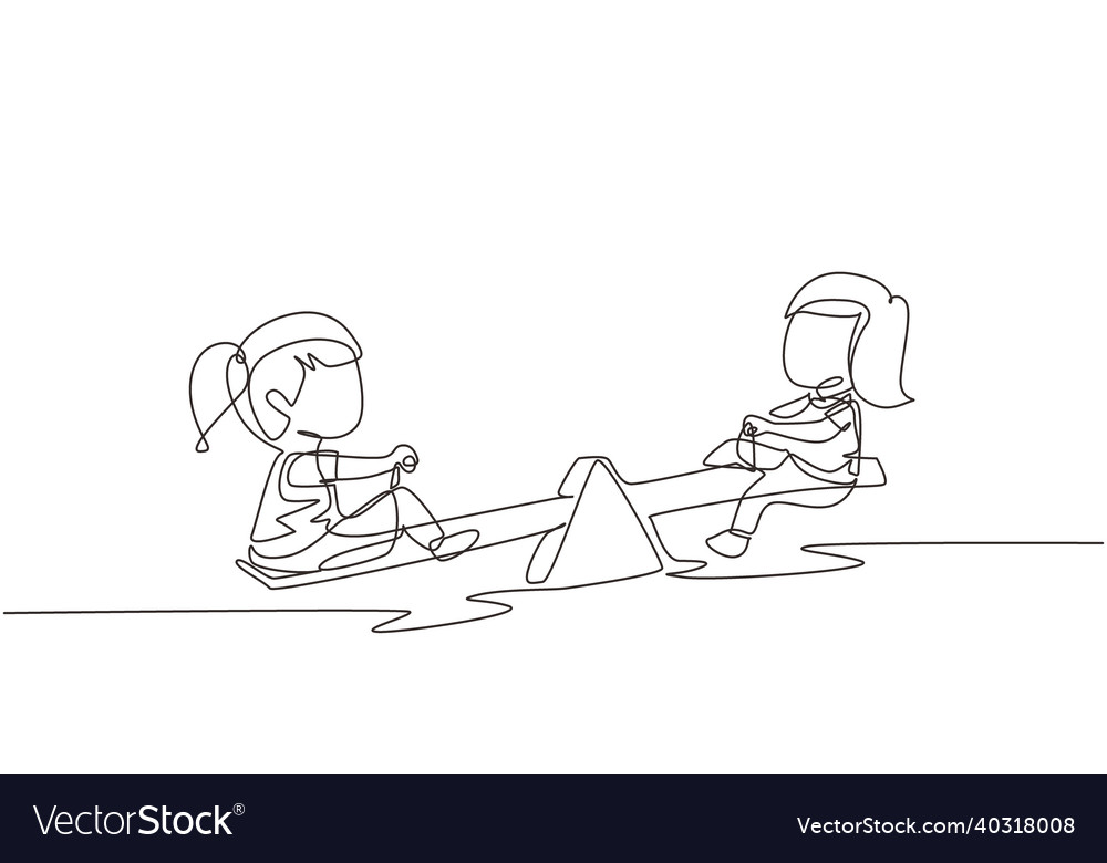 Continuous one line drawing two little girls Vector Image