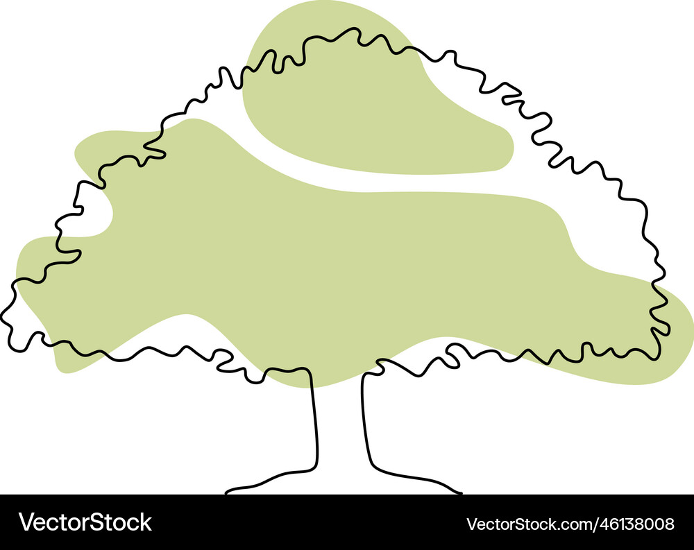 Drawing doodle tree in line art on green blot Vector Image