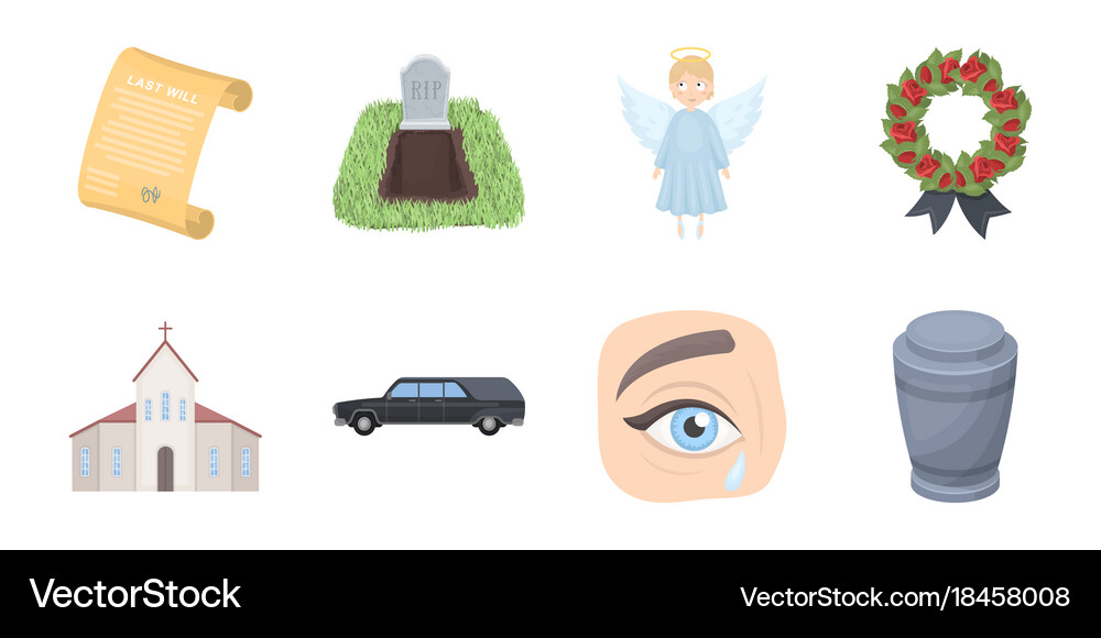 Funeral ceremony icons in set collection Vector Image
