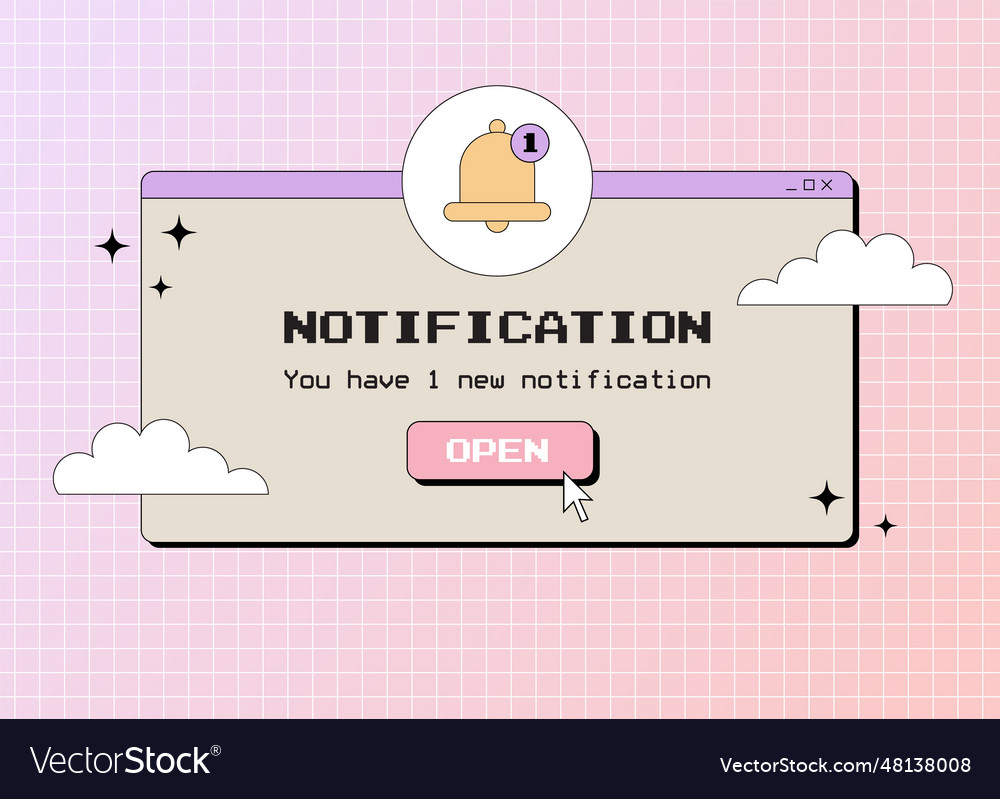 Old computer notification popup window in 90s Vector Image Old computer notification popup window in 90s Vector Image